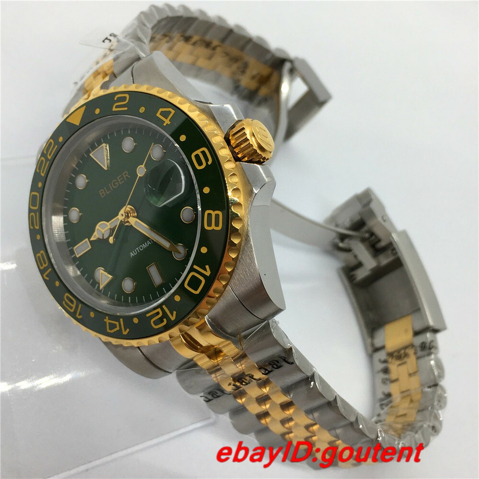 40mm Bliger Sterile Green Dial Sapphire Jubilee strap GMT Automatic ...