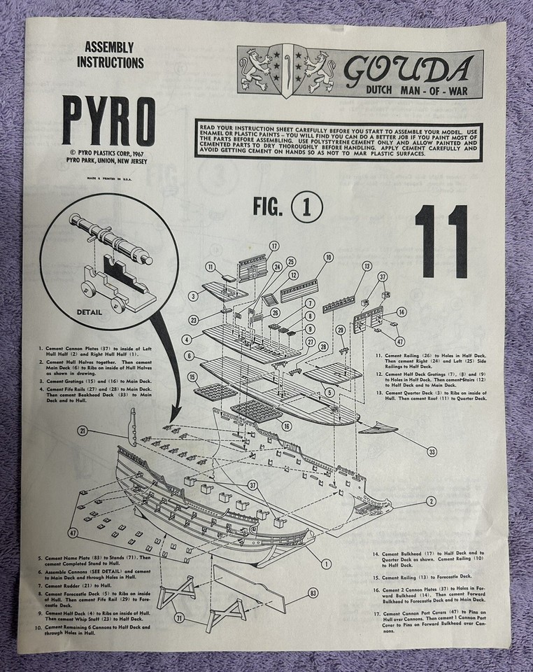 1967 PYRO Model Kit GOUDA Ship Dutch MAN-O-WAR B212-400 Unassembled ...