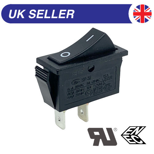 On-Off Rocker Switch 11mm x 30mm, 16A 250Vac 20A 12Vdc, 2 Position SPST ...