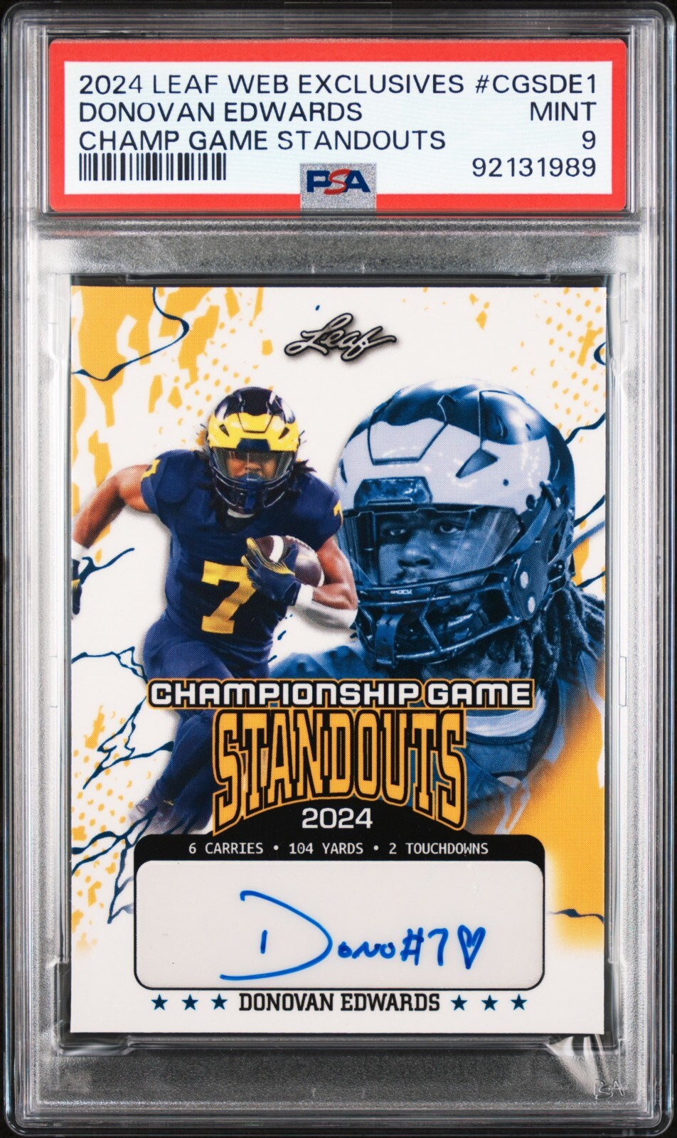 Donovan Edwards Autographed Signed 2024 Leaf Exclusives Auto Champ ...