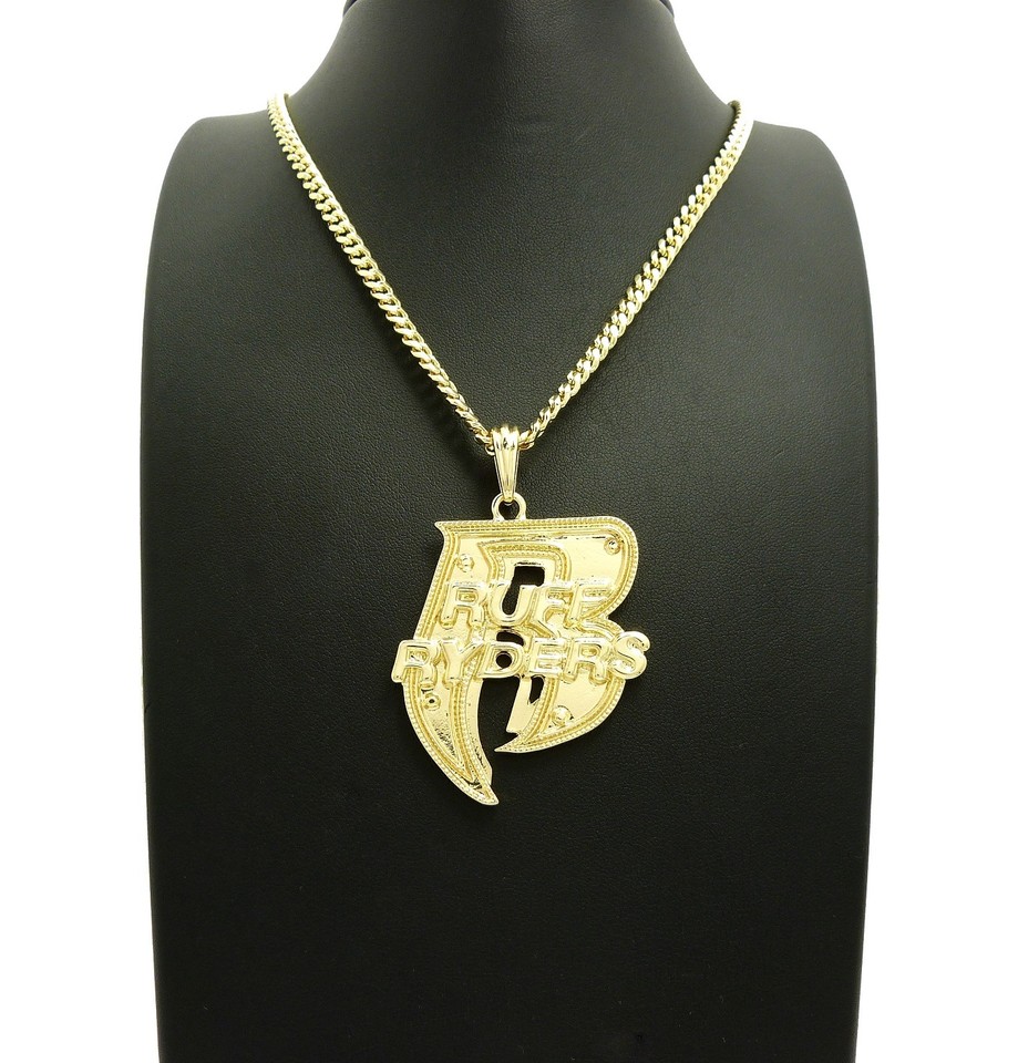 New Ruff Ryders 'R' Hip Hop Pendant & 24" Box/Cuban/Rope Chain Necklace ...