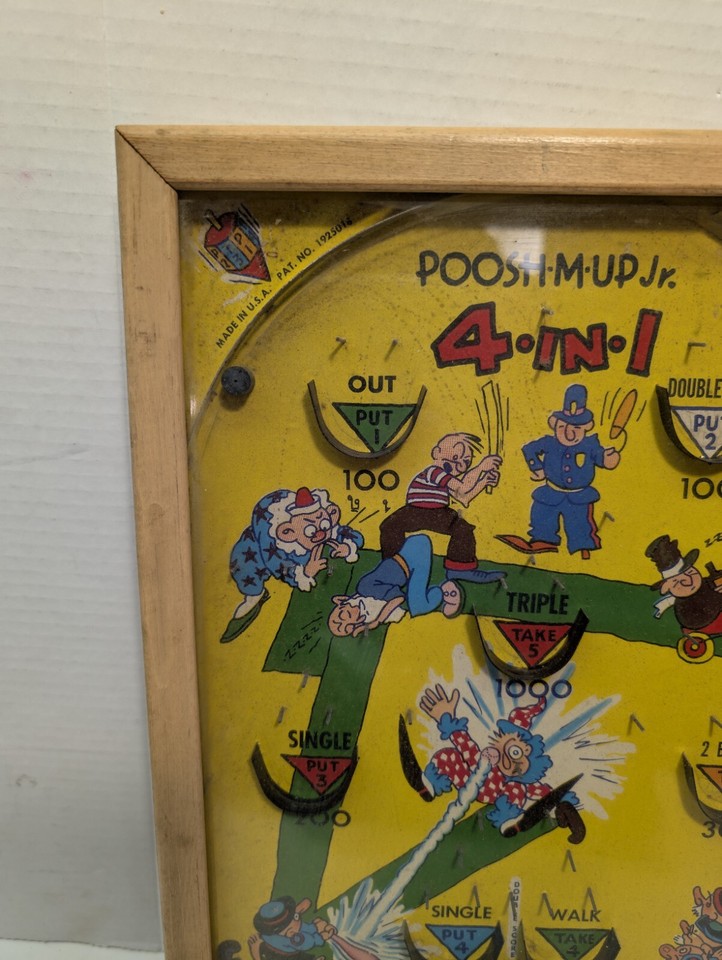 Antique Poosh-M-Up Jr. Baseball Tabletop Pinball 4 in 1 Game 1920-30s ...