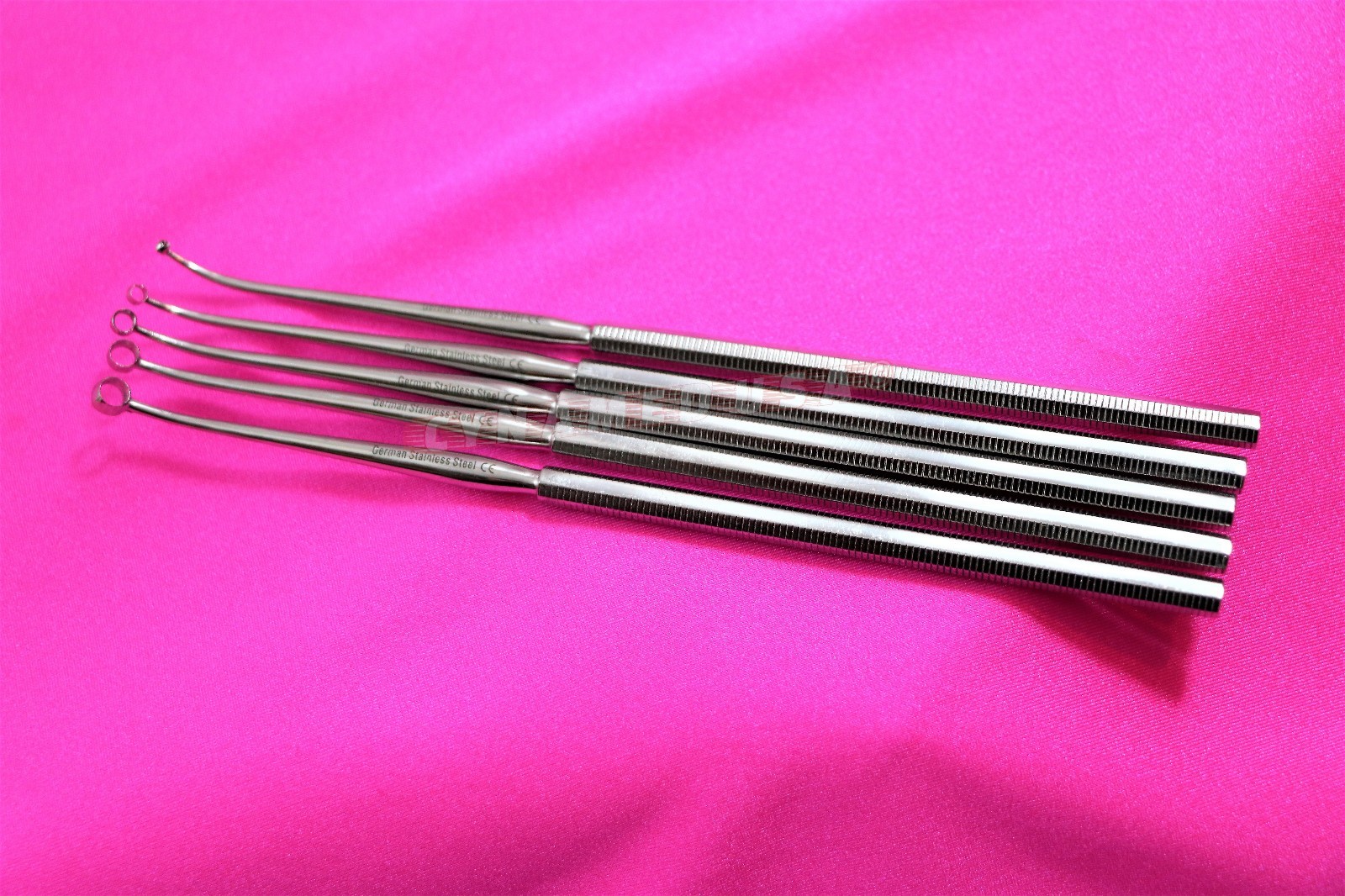 GERMAN STAINLES Set Of 5 Buck Ear Curettes Blunt Curved Ent Surgical ...