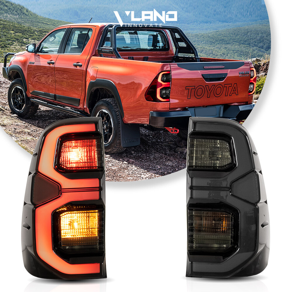 VLAND Full LED Smoked Tail Lights For Toyota Hilux 15-20 Rear Lamps W ...