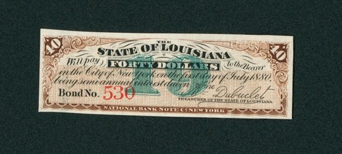 $40 1880 (VF+) The State of Louisiana - New York (( BOND )) ** PAPER ...