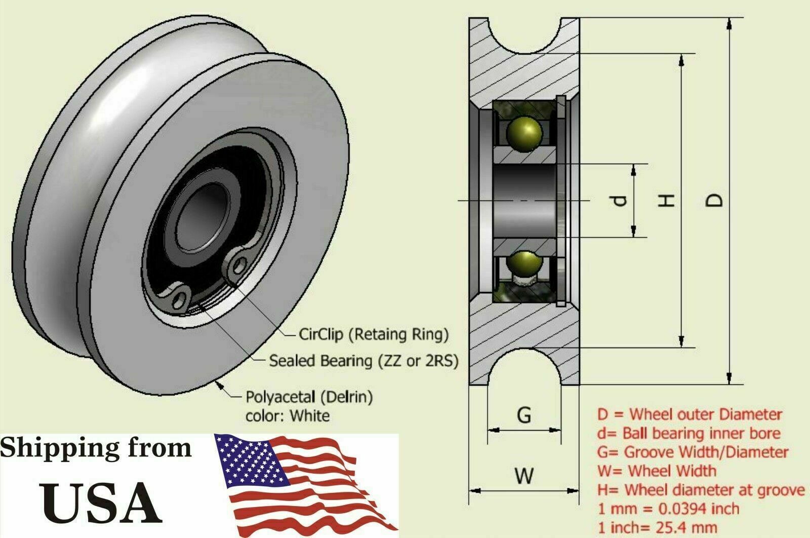 Delrin Acetal Pulley Wheel with U-groove Guiding Rail Choose Diameter ...