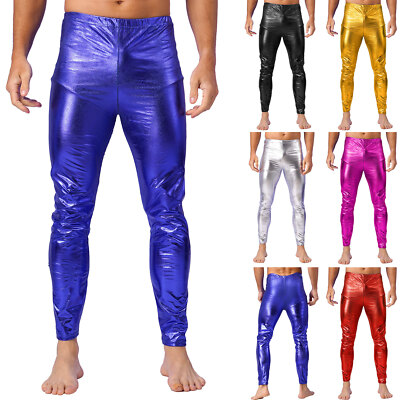 Men's Skinny Pants Gothic Punk Faux Leather Motor Club Rock Tights Long ...