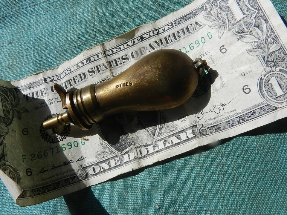 SYKES English Small form brass priming black powder flask | eBay