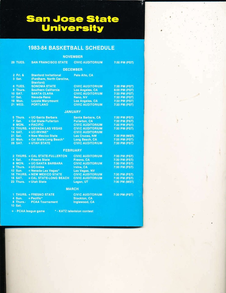 1983 - 1984 San Jose State basketball media guide bkbx19 | eBay