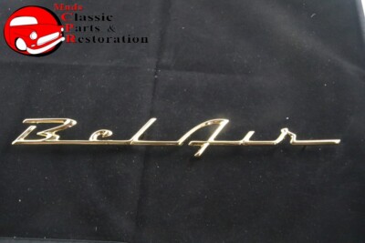 55-57 Chevy Tri Five Gold Belair Rear Quarter Panel Script Emblem Badge ...