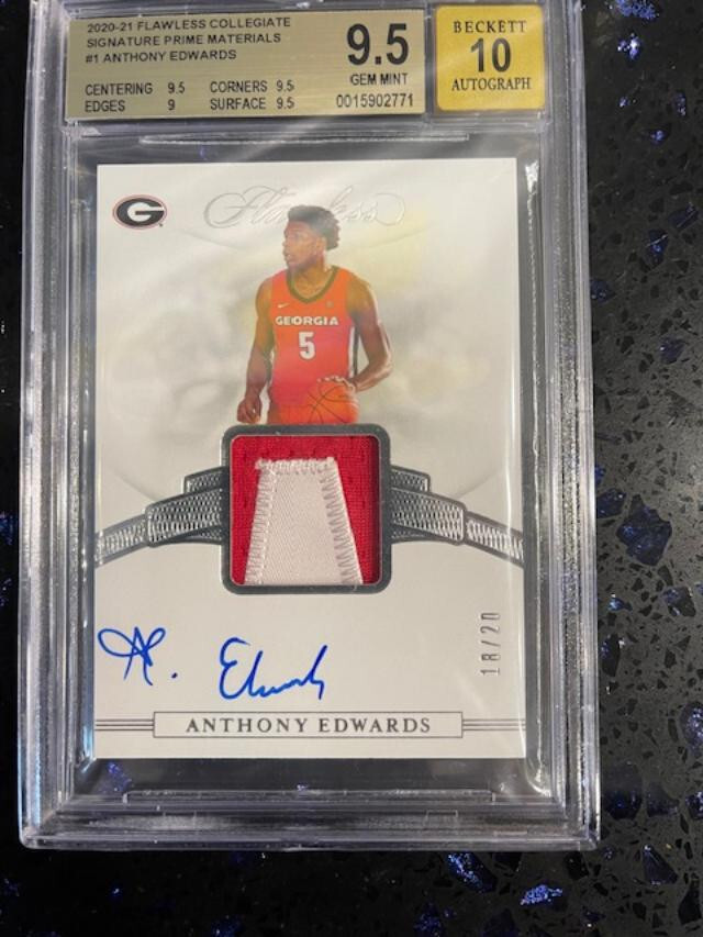 2020-21 Flawless Anthony Edwards Auto Patch Rookie 🔥 BGS 9.5 Pop 1 ...