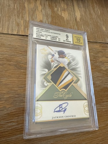 Jackson Chourio Signed 2023 Leaf Trinity Cycle Green 1/1 BGS 9 Auto ...
