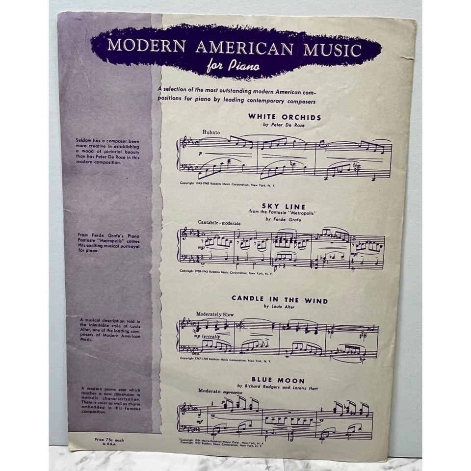 Saadia Piano Sheet Music Vintage 1954 Theme Melody MGM Film Bronislau ...