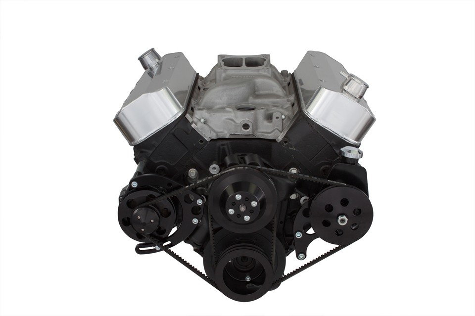 Black Big Block Chevy Long Water Pump V-Belt Kit Power Steering BBC 454 ...
