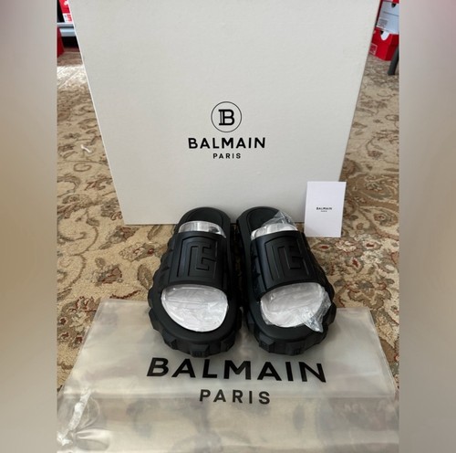 Brand New Balmain Womens Black Ari Rubber Slides Sandals US 6/7 EU 36/ ...