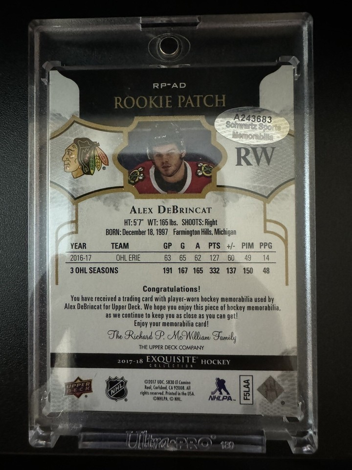 2017-18 Exquisite Collection Rookie Patches Alex DeBrincat 266/299 5 ...