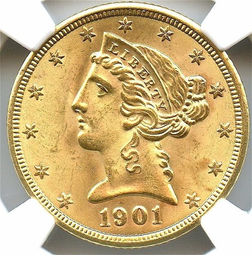 1901-S $5 Gold Liberty Half Eagle, NGC MS-65+ CAC, Flashy and Bright ...