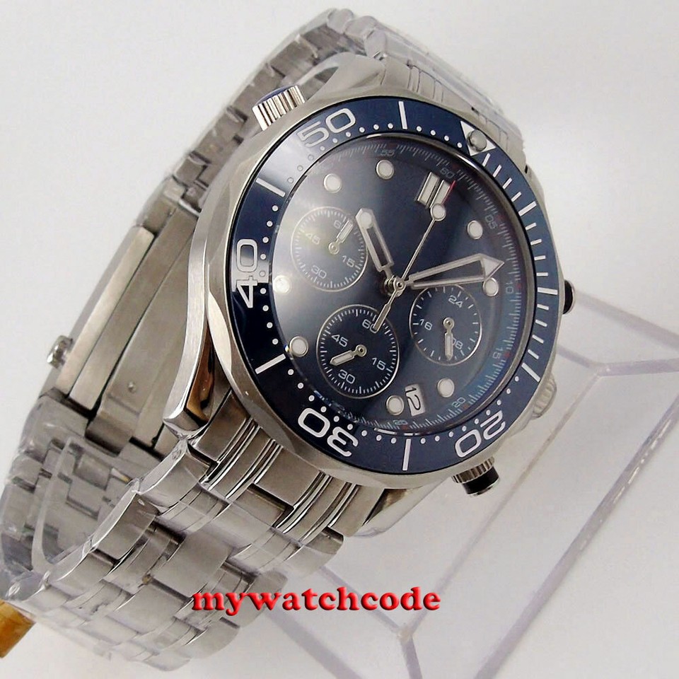 41mm bliger sterile blue dial sapphire glass full chronograph quartz ...