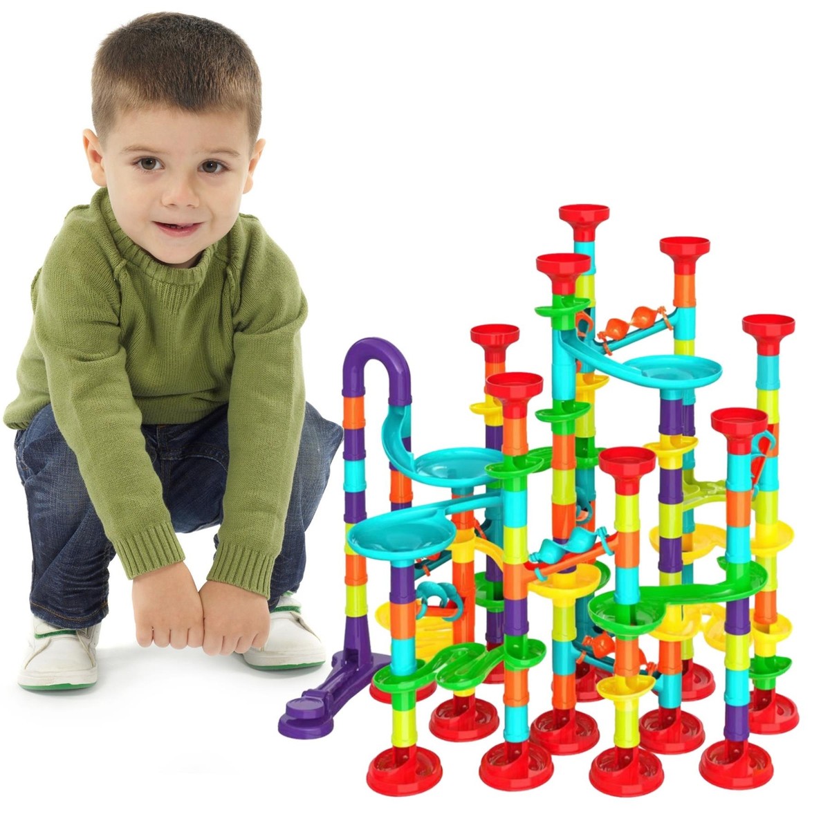 53 Pcs Marble Run Race Set Building Blocks Construction Wooden Marble