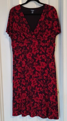 Chaps Red Black Floral Polyester Blend Dress Size XL | eBay