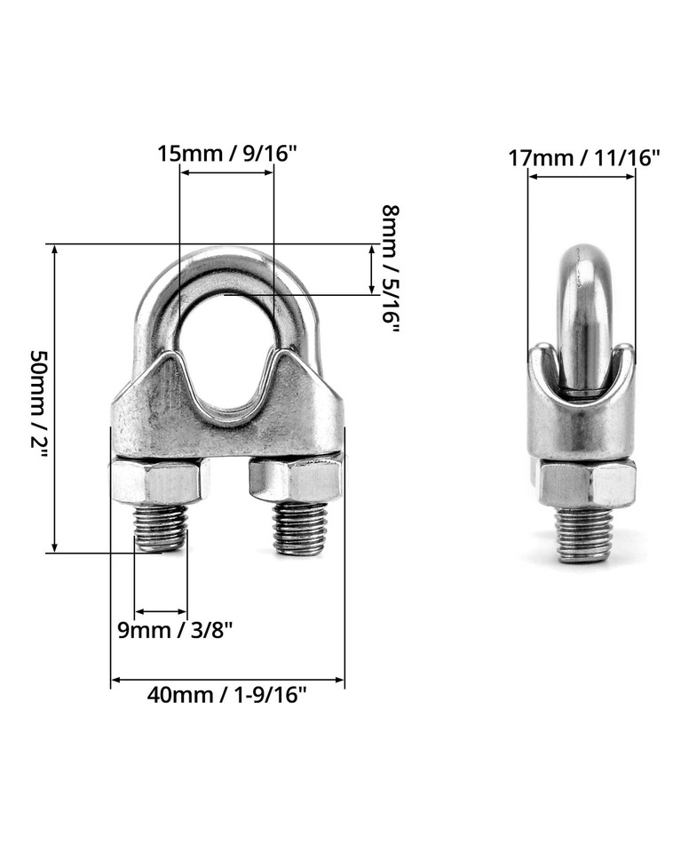 8 Pack 1/2Inch Stainless Steel Wire Rope Cable Clamp U Bolt Saddle ...