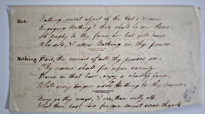 WILLIAM MAKEPEACE THACKERAY HANDWRITTEN 4 PARTIAL STANZAS OF POEM W ...