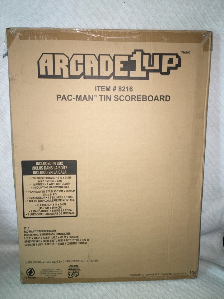 #8216 Arcade1up Pac-Man 18x24" Tin Scoreboard w/Marker, Cloth New In ...