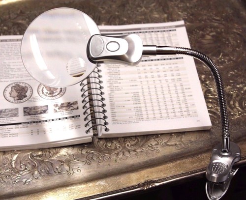 5x Table Magnifier Clamp Lamp LED Rimless Magnifying Glass Coin ...