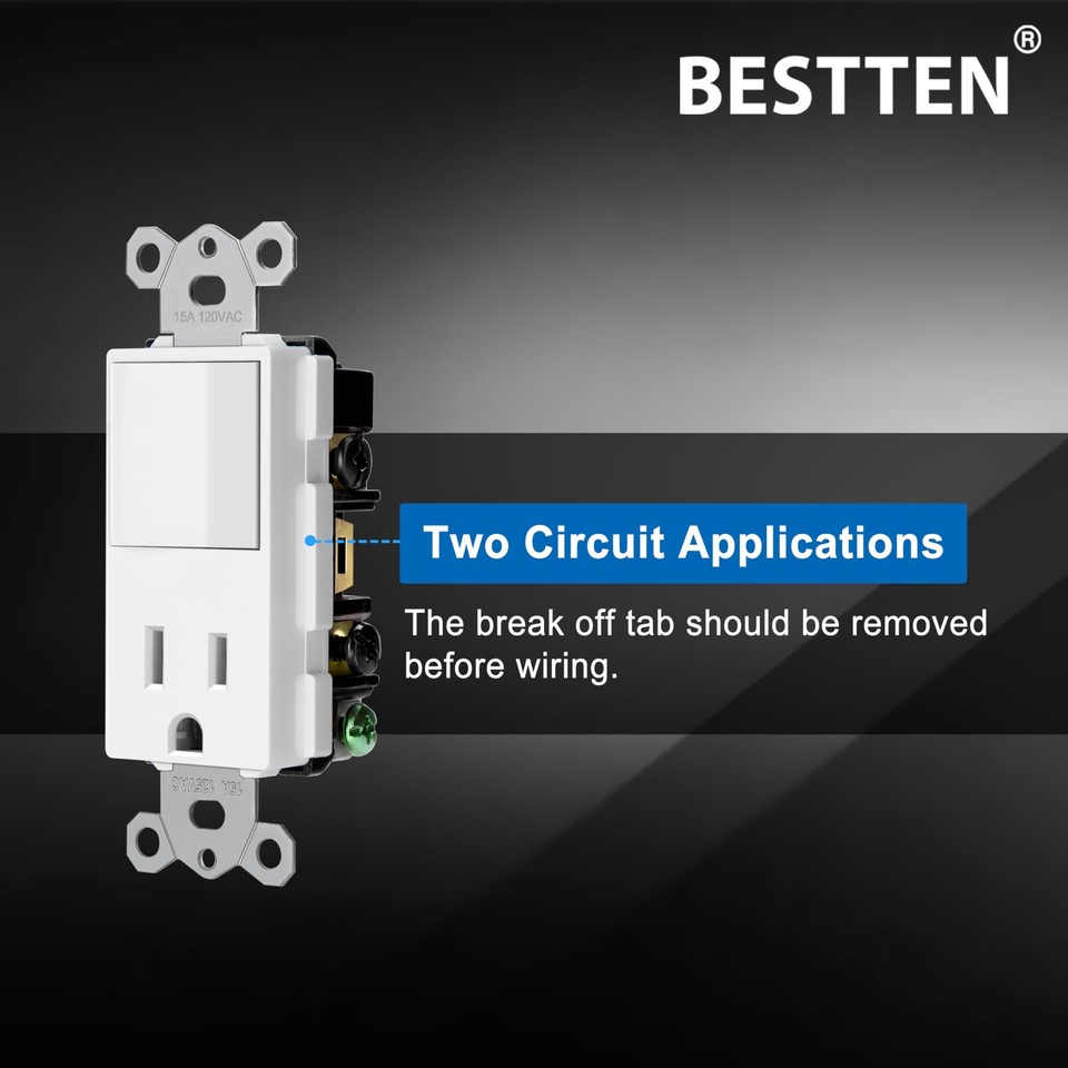 2 Pack Combination Wall Light Switch and Decor Outlet, Single Pole ...