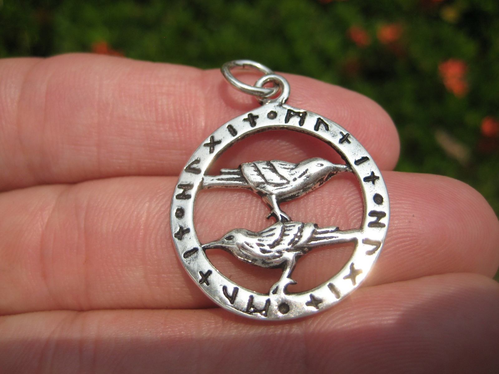 925 Sterling Huginn Muninn Raven birds of Odin Viking Germanic Runes ...