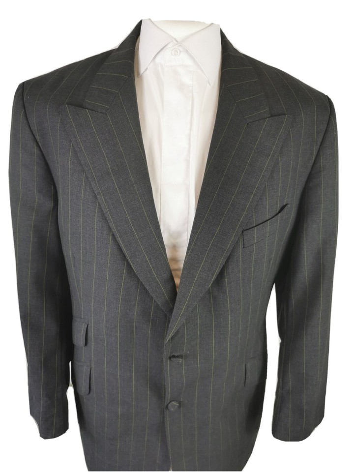 Alexandre Savile Row Men's Grey Green Pinstripe Stripe Blazer Jacket ...