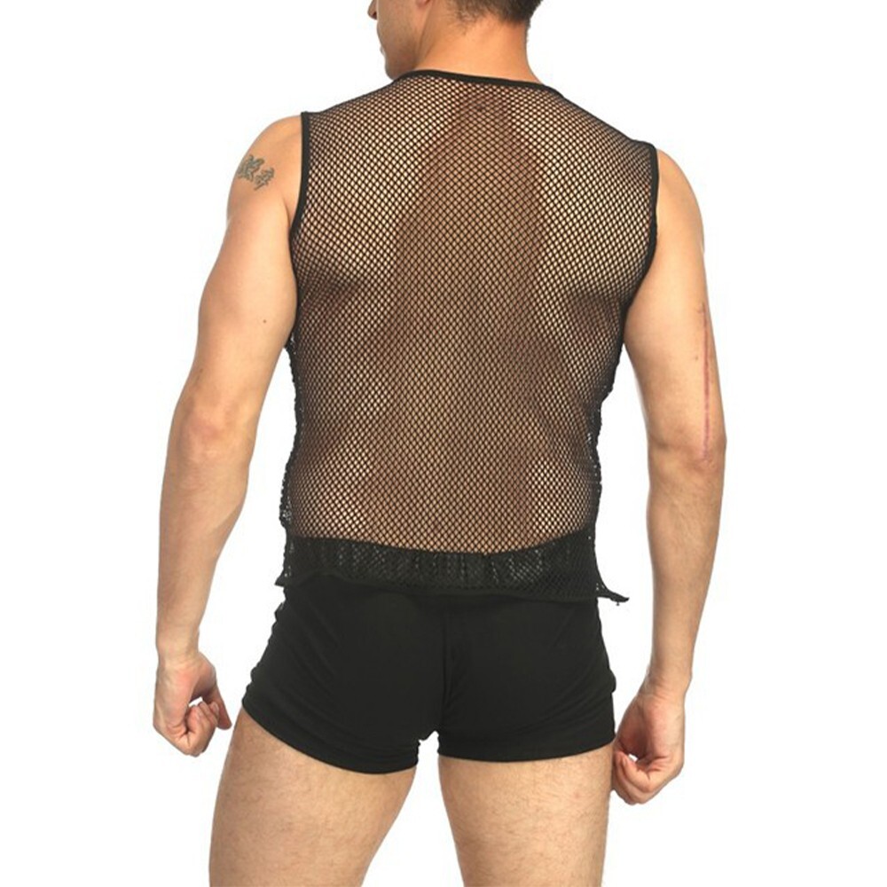 Mens Fashion Shirts Mens Tank Top Black Fishnet String Vest Sport ...