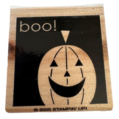Stampin Up Rubber Stamp Smiling Pumpkin Boo Square Halloween Card ...