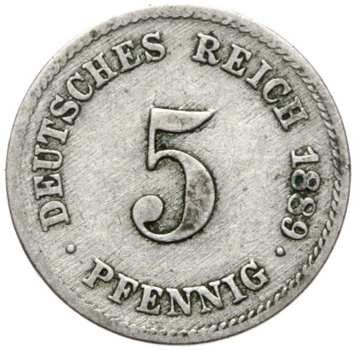 German Empire-Empire-Wilhelm II-Coin-5 Pfennig 1889 F | eBay