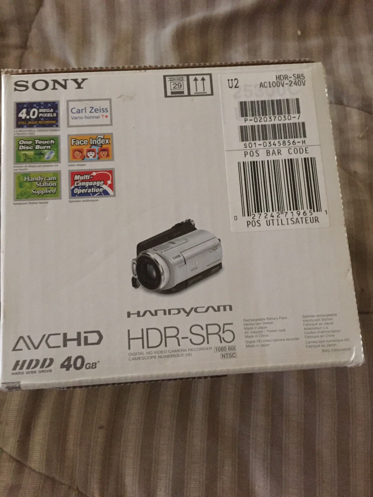 NEW Sony Handycam HDR-SR5 4MP 40GB Hard Drive Camcorder FULL HD 1080 ...