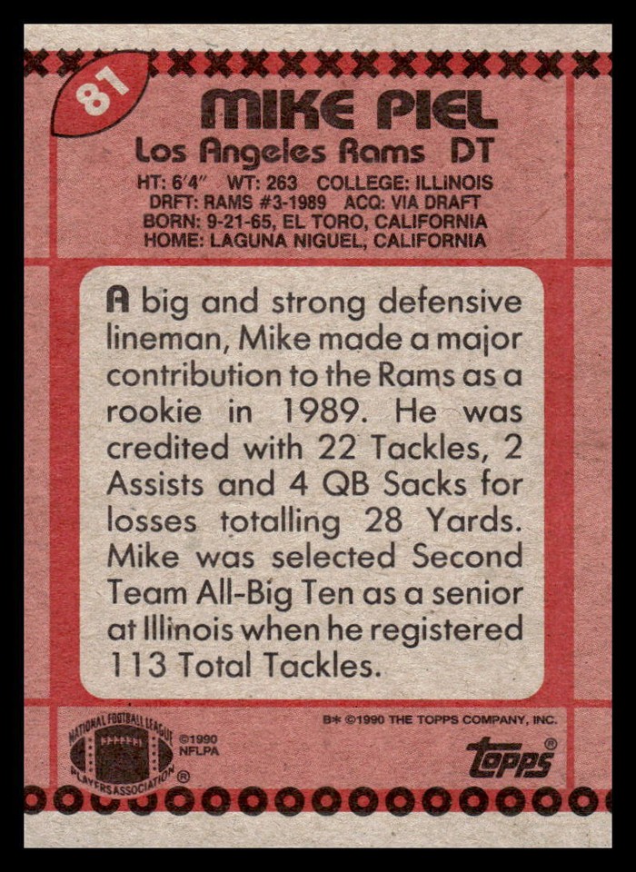 1990 Topps Mike Piel #81 Los Angeles Rams Football Card | eBay