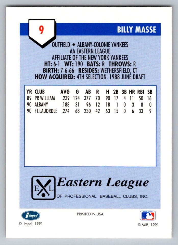 1991 Line Drive AA #9 Billy Masse | eBay