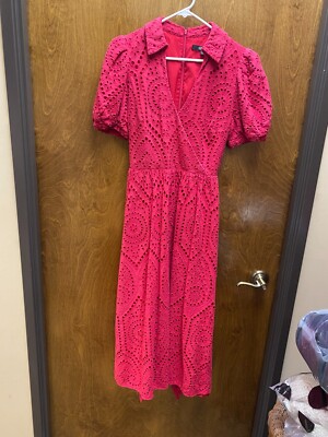 Women "Bagley Mischa" red long, short sleeve dress with eyelet material ...