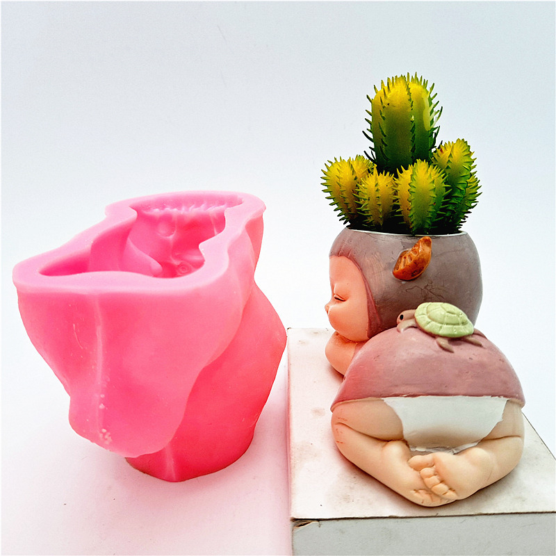 Silicone Mold Little Boy Flower Pot Gypsum Concrete DIY Handmade Flower ...