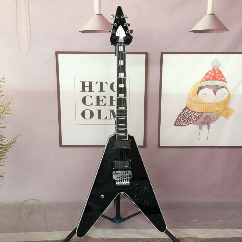 Flying V Electric Guitar Black Tremolo Bridge Rosewood Fretboard Bone ...