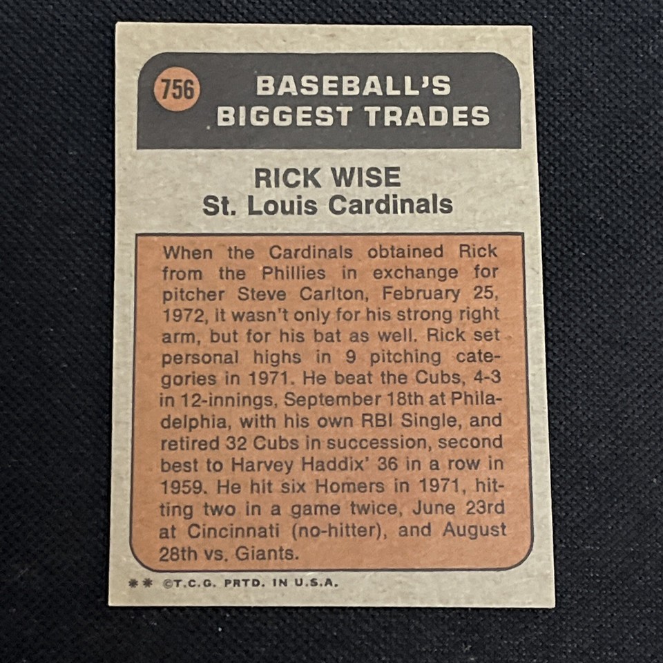 RICK WISE 1972 TOPPS SIGNED AUTOGRAPHED CARD #756 HI# ST. LOUIS ...