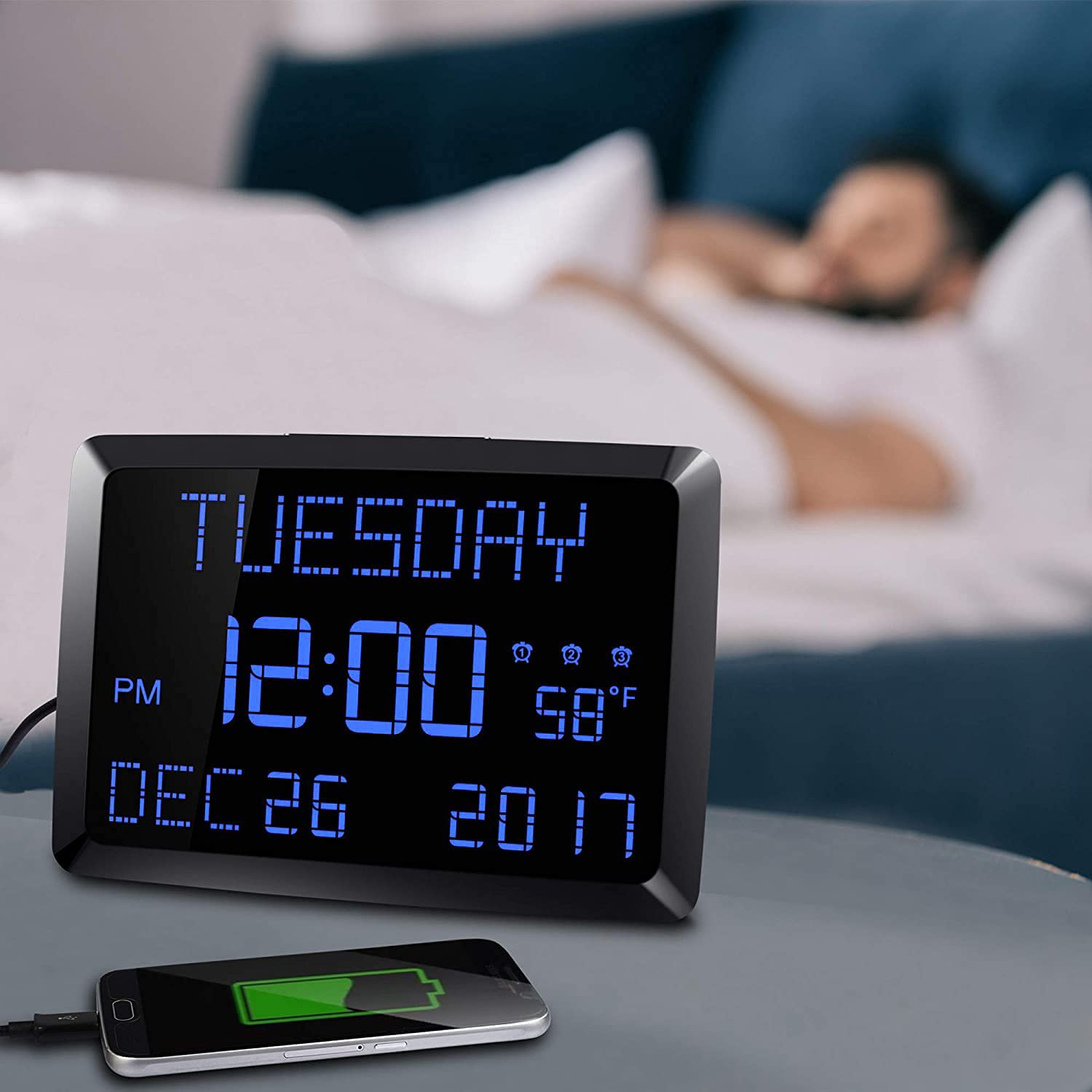 Day Clock, 11.5" Extra Large Display LED Digital Desk & Wall Calendar ...