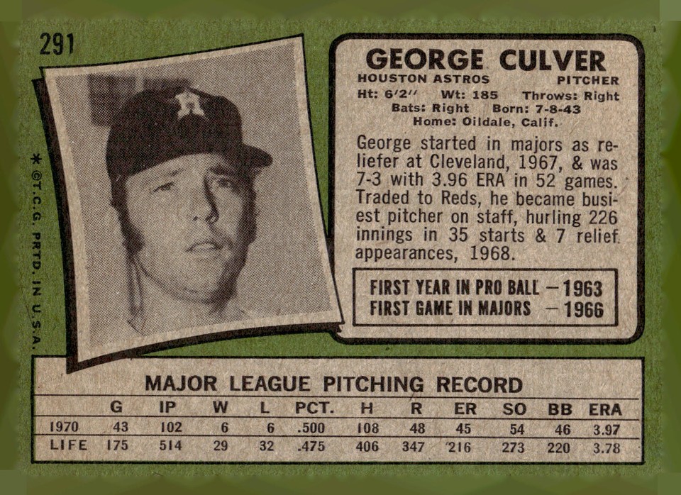 1971 Topps - #291 George Culver EX | eBay