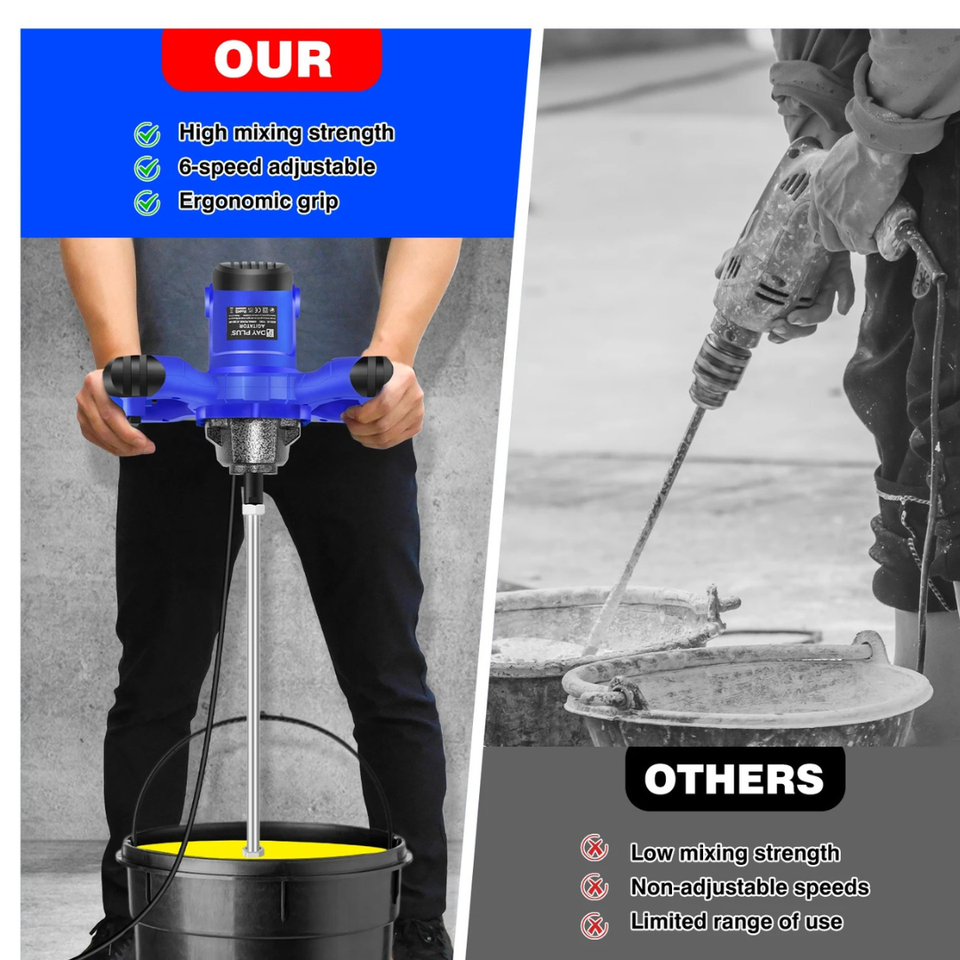 2600W Electric Plaster Paddle Mixer Mortar Cement Paint Stirrer Whisk 6 ...
