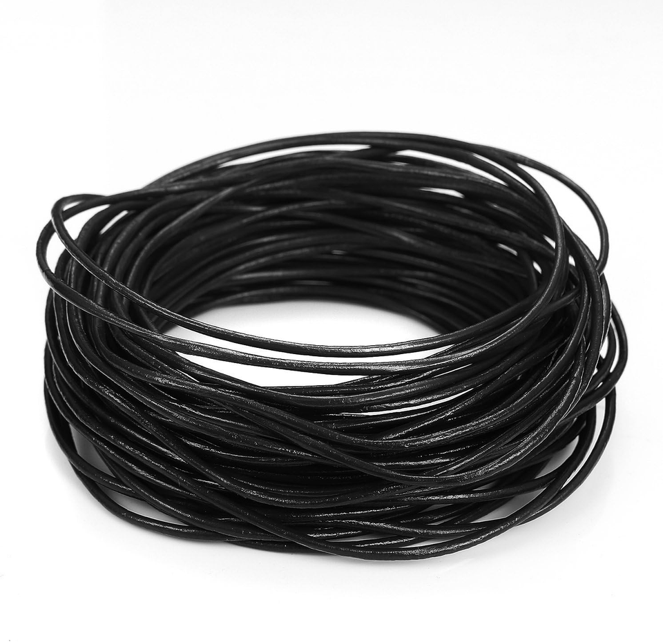 BEADNOVA Genuine round Leather Cord Black Leather Strips for Jewelry ...