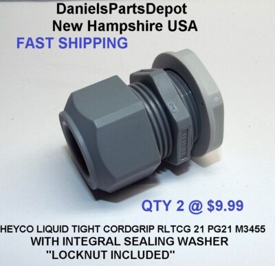 x2 HEYCO PG21 M3455 RLTCG 21 CORDGRIP GRAY Nylon Plastic LIQUID TIGHT ...