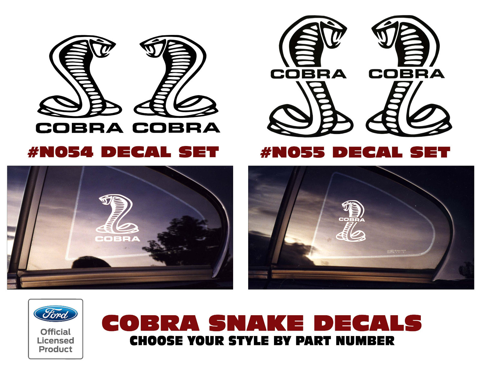 N054 or N055 FORD MUSTANG - VINTAGE COBRA DECAL - 4" TALL - CHOOSE ...