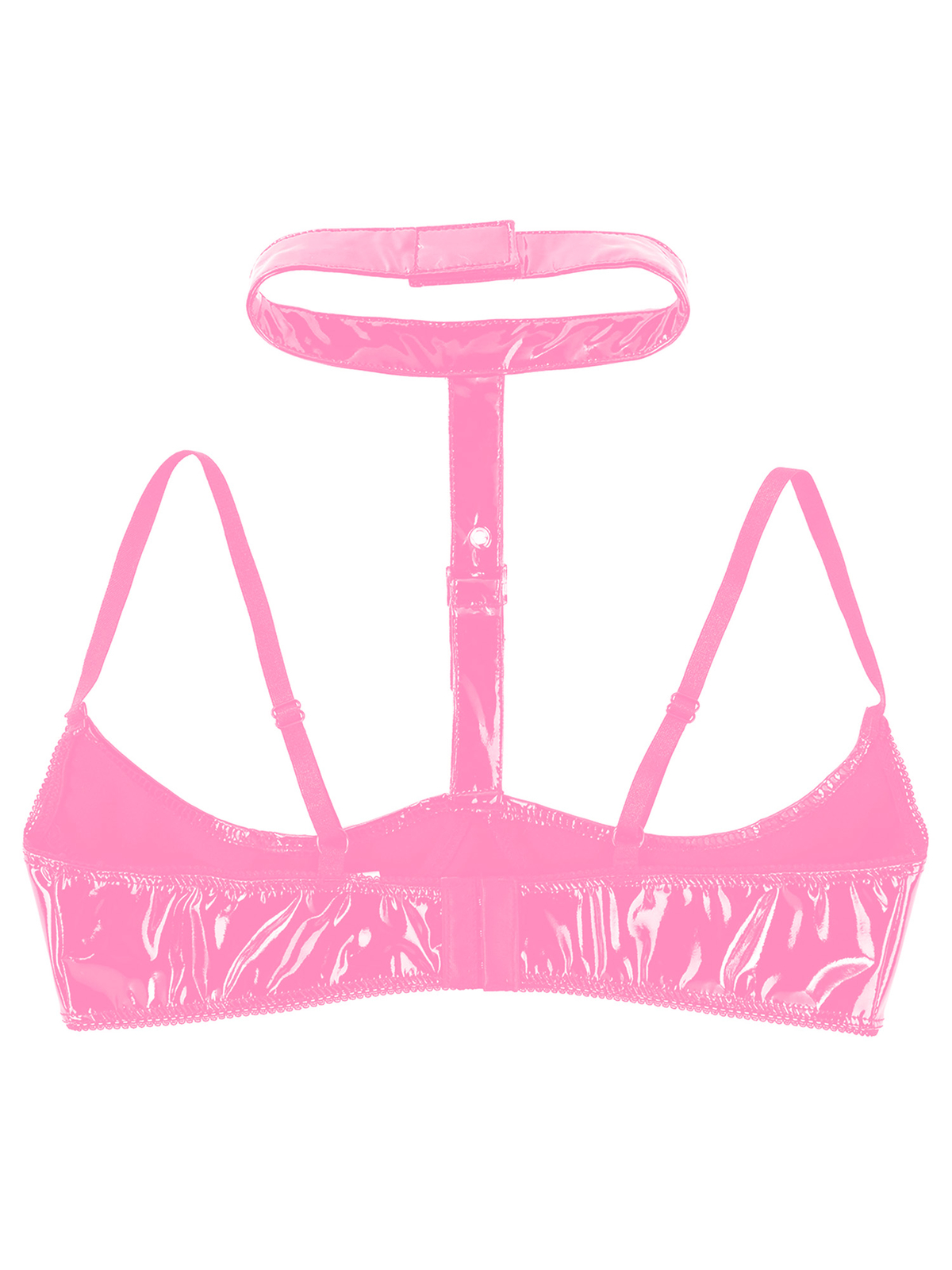 UK Womens PVC Leather Lingeries Choker Bras Cupless Bralette Adjustable ...