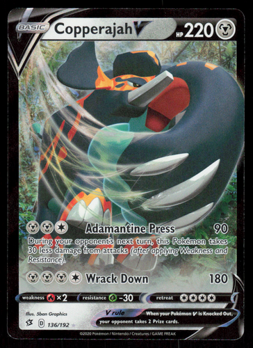 Copperajah V 136/192 Full Art Ultra Rare -2020 Pokemon Rebel Clash LP ...