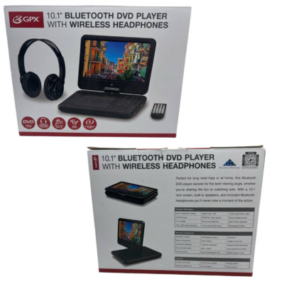 Portable Bluetooth DVD Player 10.1" w/ Wireless Headphones Rotate – GPX ...